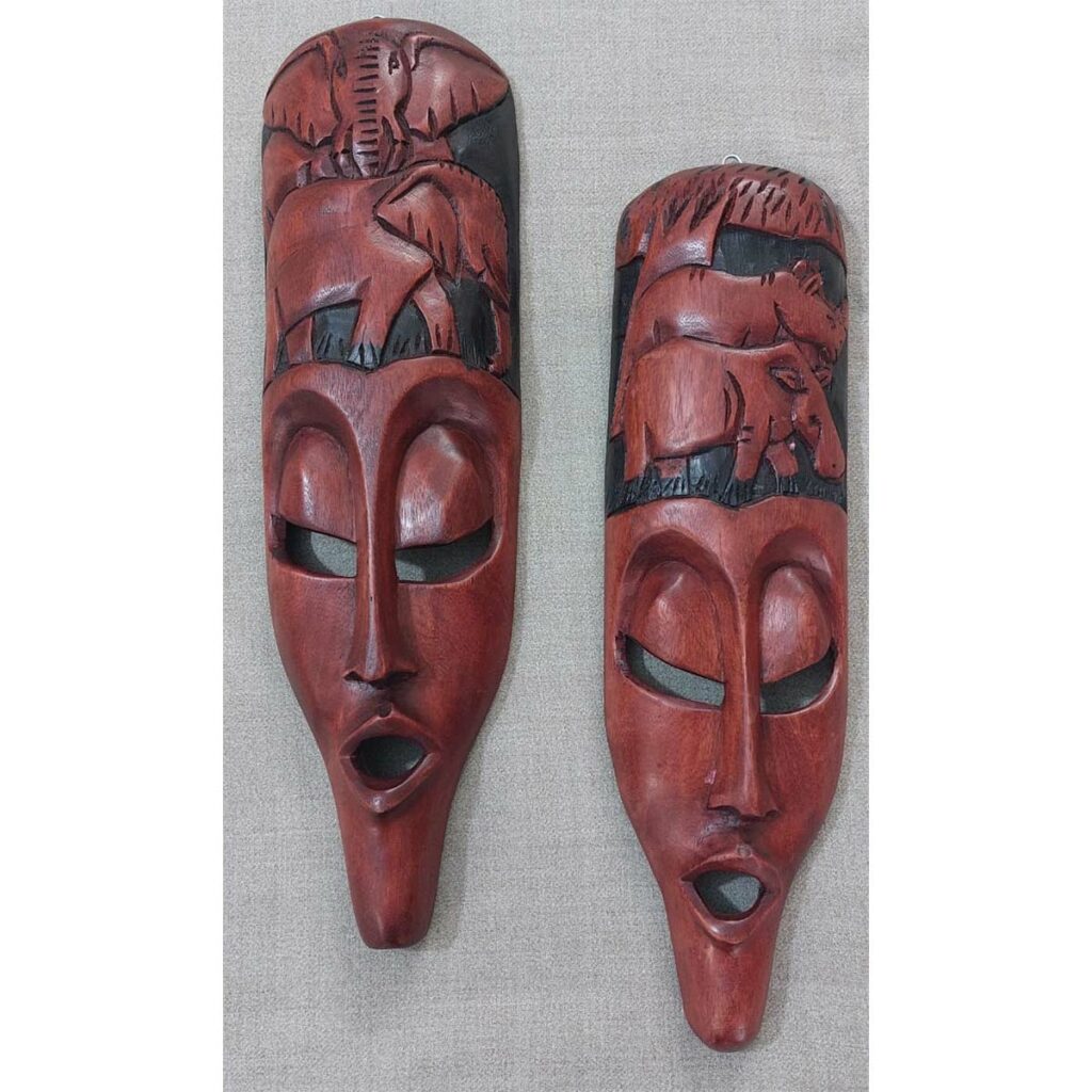 Pair of African Masks with Animal Engravings - SoUnique.PK